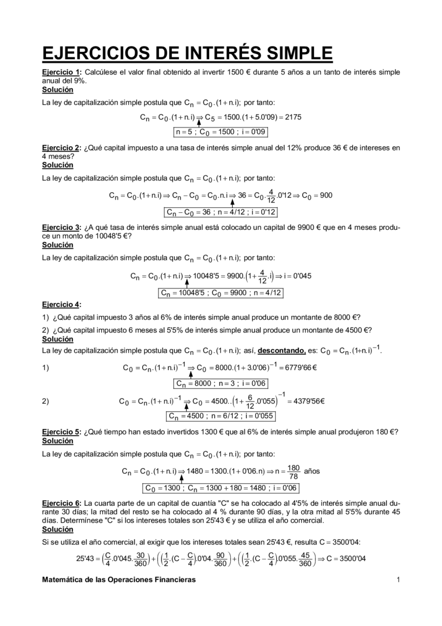 Ejercicios de interés simple