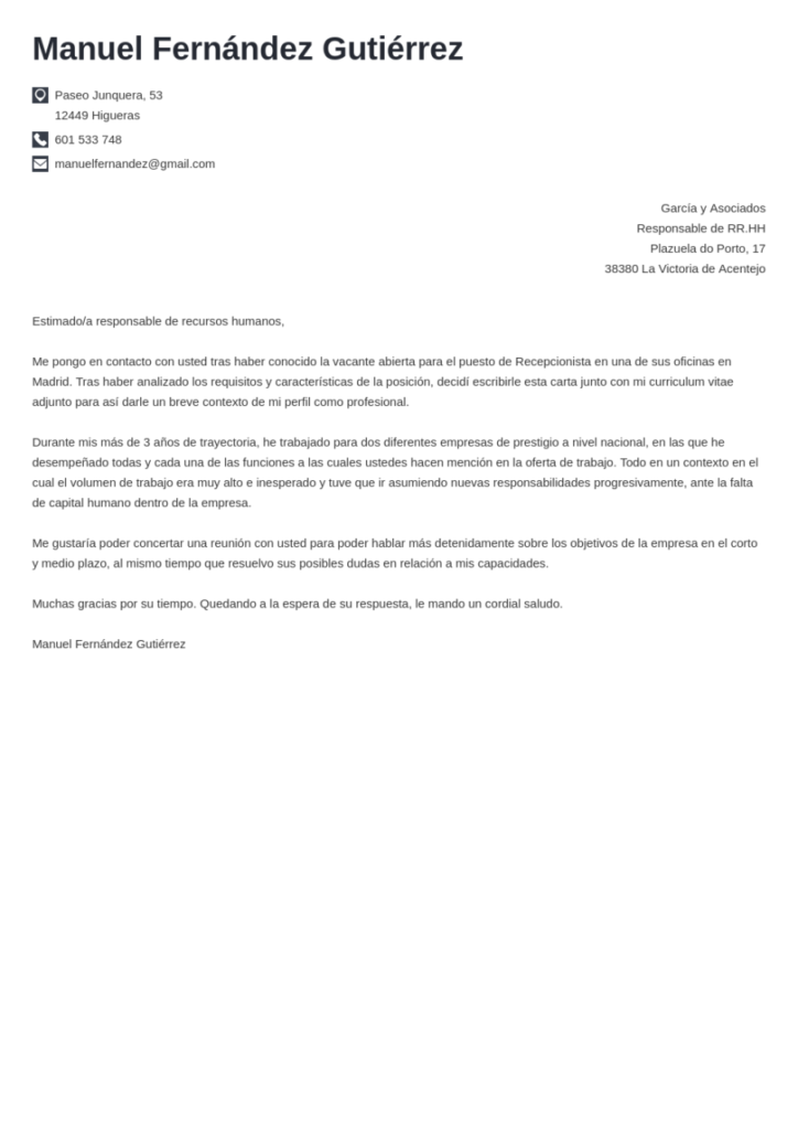 Encabezado de una carta