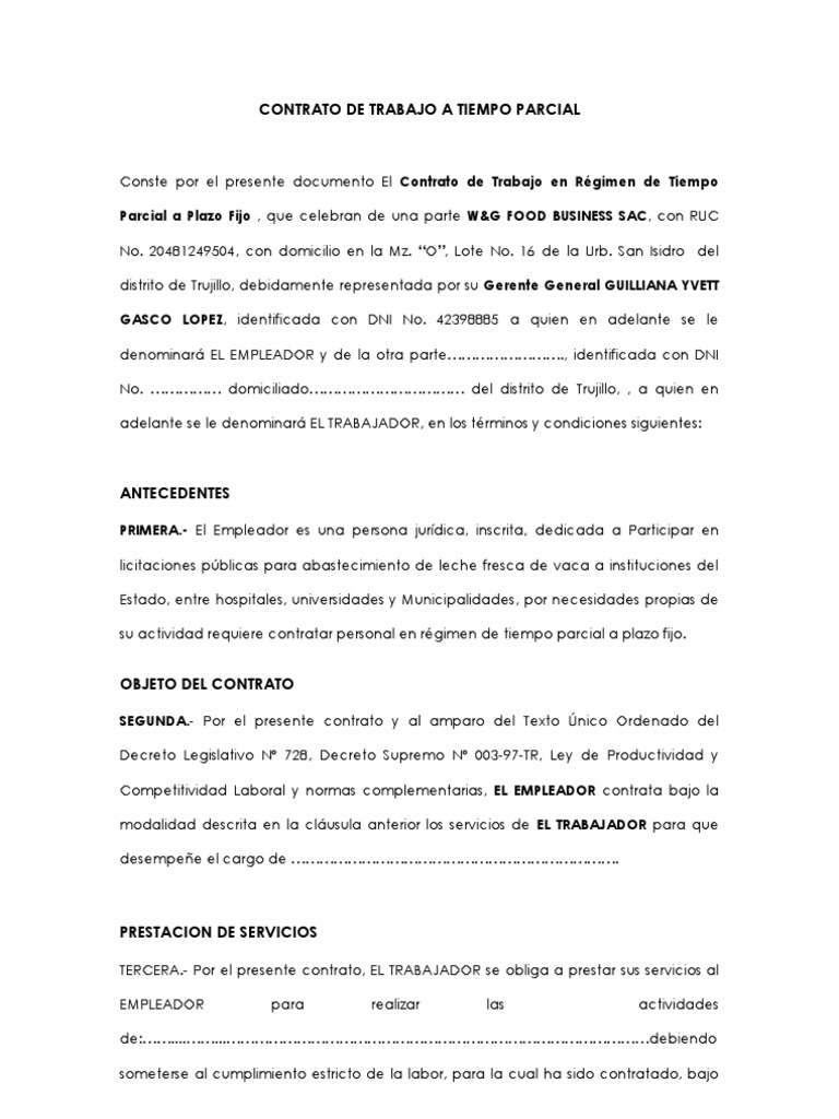 Contrato de trabajo a tiempo parcial