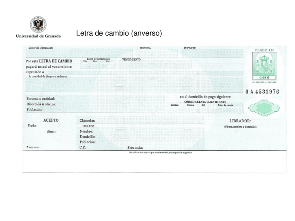 Letra de cambio para rellenar Word