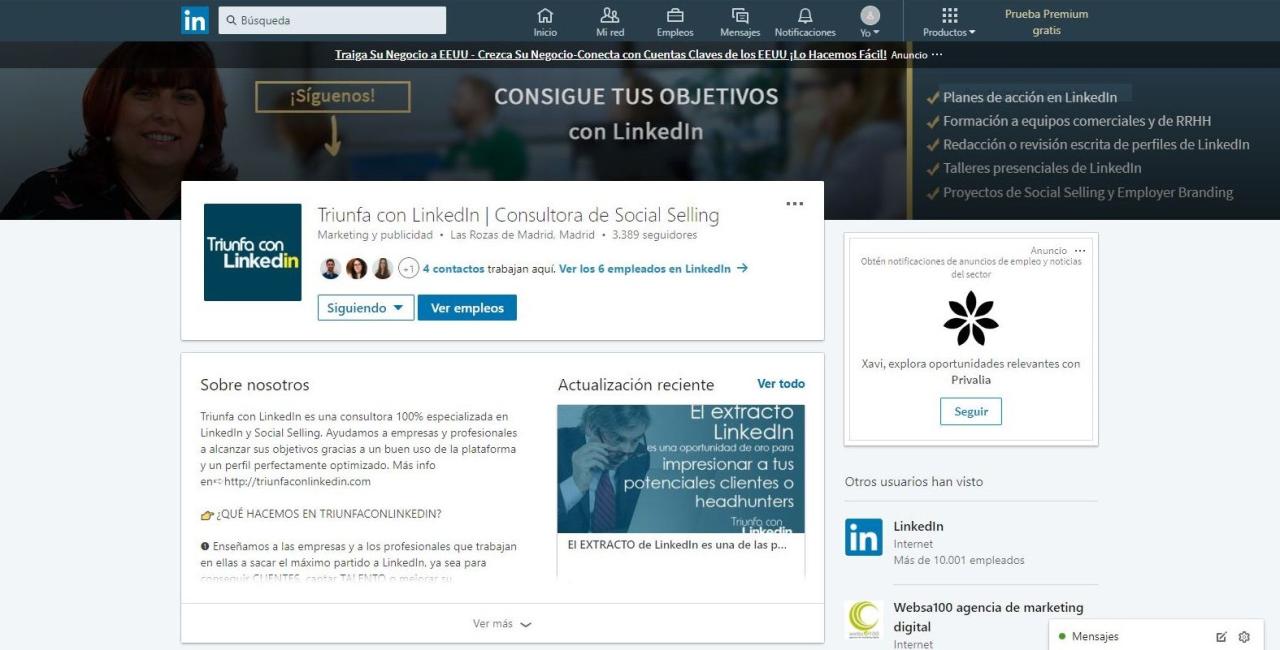Perfil de empresa en linkedin